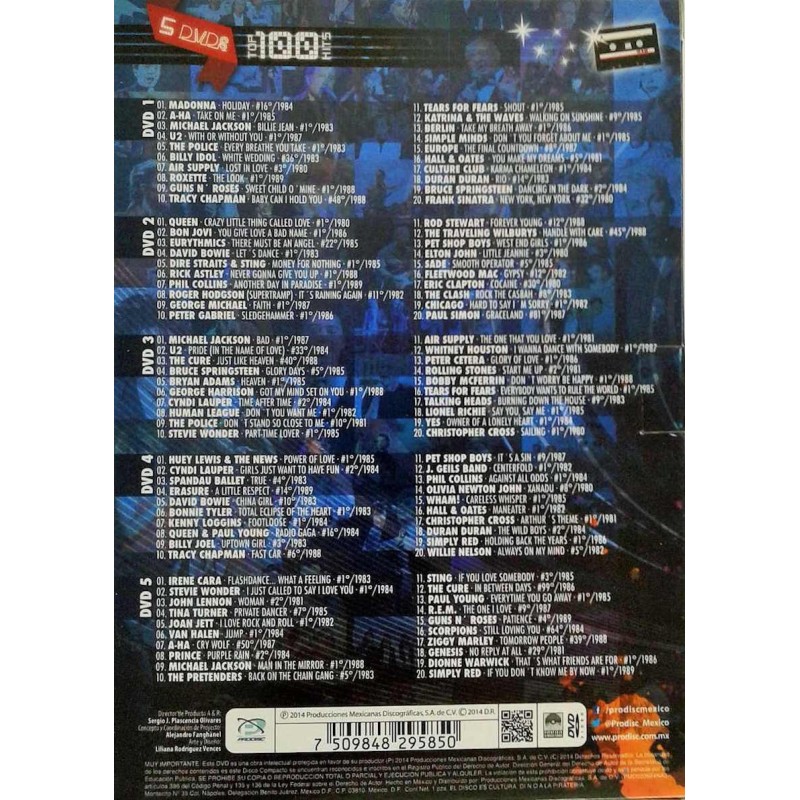 TOP 100 HITS 80´S COLLECTION-BOX SET 5 DVD'S